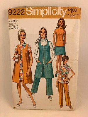 vintage 1970 Sewing Pattern, Simplicity 9222 sz 14 b 36 w 27.5 | eBay