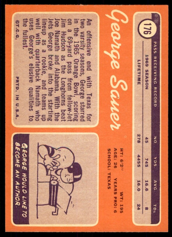 1970 Topps George Sauer Jr. New York Jets #176 | eBay