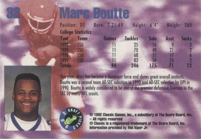 Las mejores ofertas en 1992 Classic Draft Picks Marc Boutte #32 | eBay