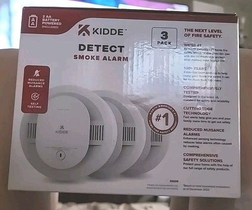 New! 3pk Kidde Smoke Detector AA Battery Powered, LED Warning Light ...