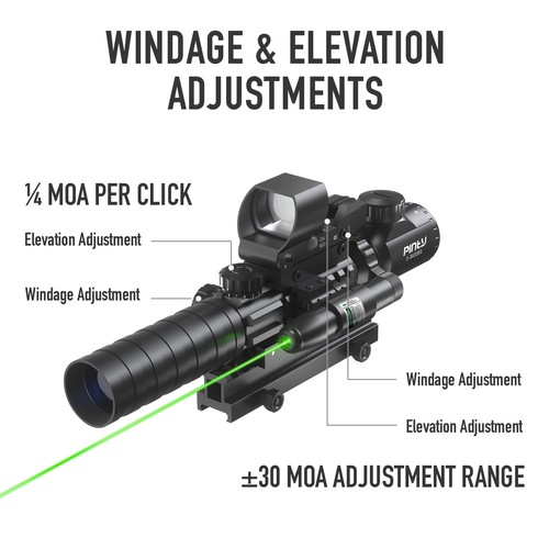 PINTY 3-9x32 Illuminated Hunting Scope 4in1 Rifle Scope Red Dot Laser ...