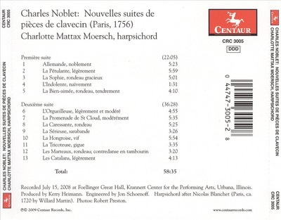 CHARLES NOBLET: NOUVELLES SUITES DE PIŠCES DE CLAVECIN NEW CD ...