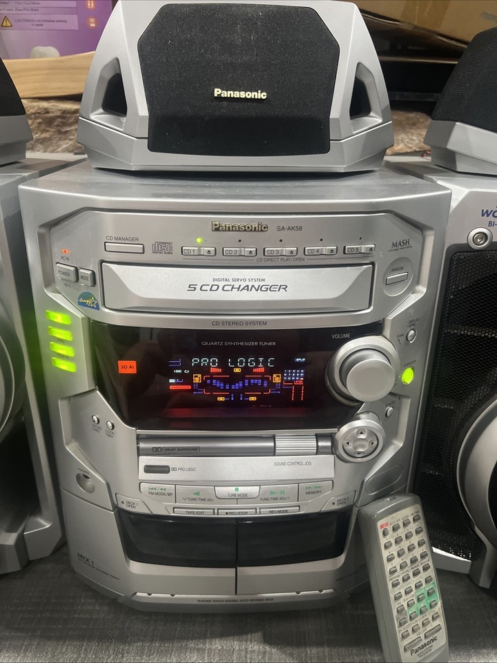 RARE Panasonic SA-AK58 Compact Stereo 5-CD Changer Dual Tape Surround ...