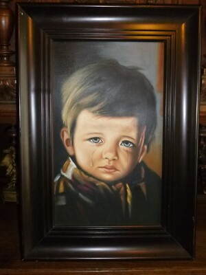Framed Oil Painting on Canvas ‘Crying Boy ‘ After Giovanni Bragolin 67 ...