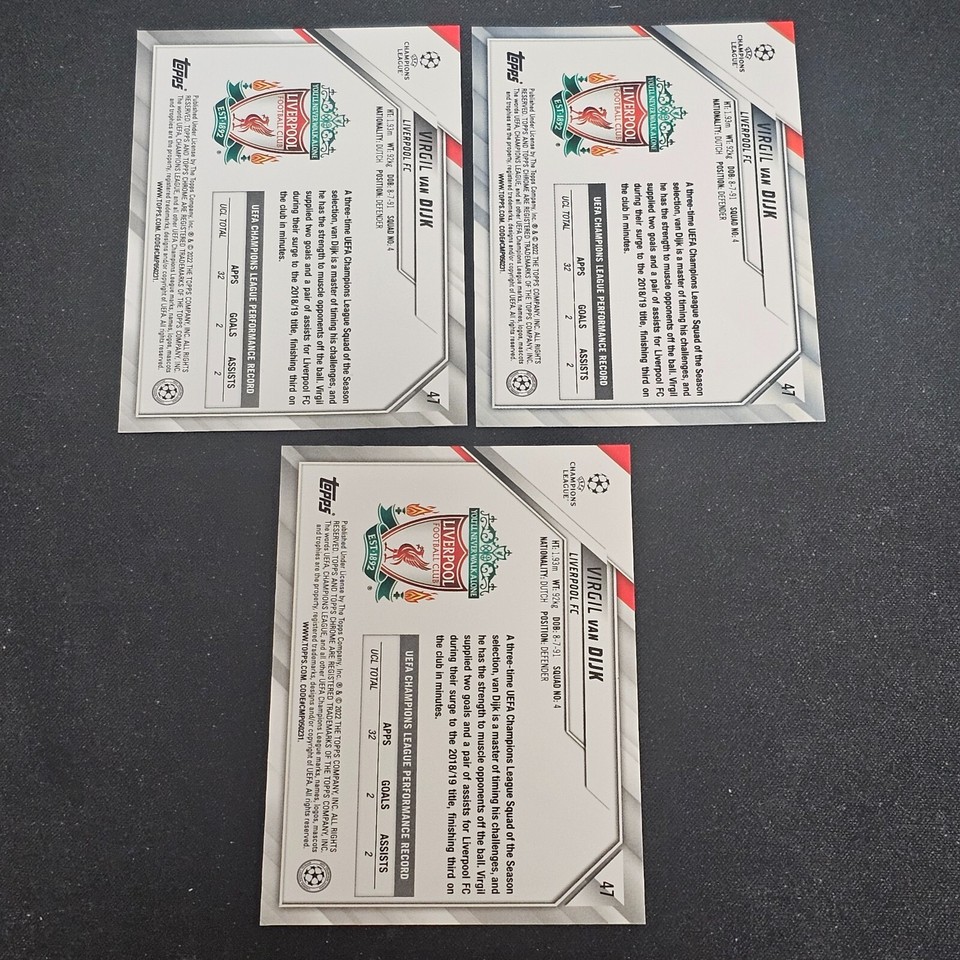 2021 22 TOPPS CHROME UCL VIRGIL VAN DIJK BASE 3LOT C1 | eBay
