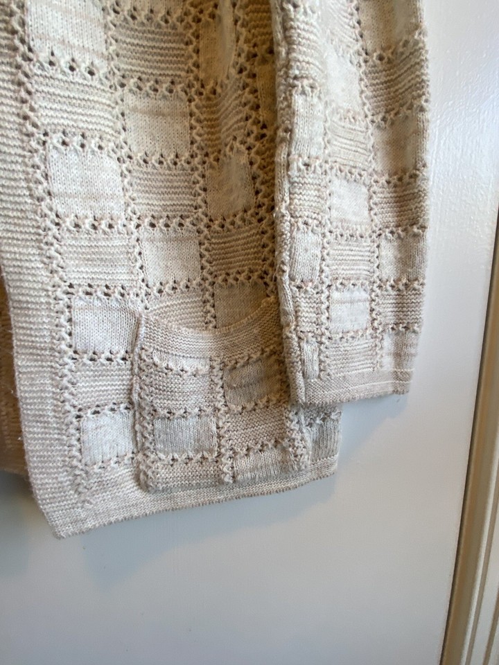 Vintage Women’s Med Cardigan Sweater Cream Ivory Open Front Open Weave ...