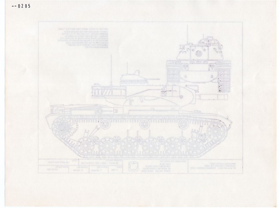 1976-1986 Line Drawing M60 MA1E2 Turret M60A2 Patton Tank 8.5x11 Print ...