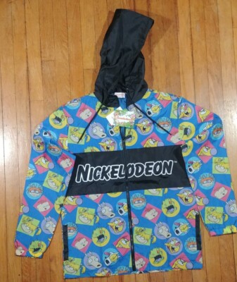 Nickelodeon Hooded Windbreaker Full front Zipper all over print sz. M ...
