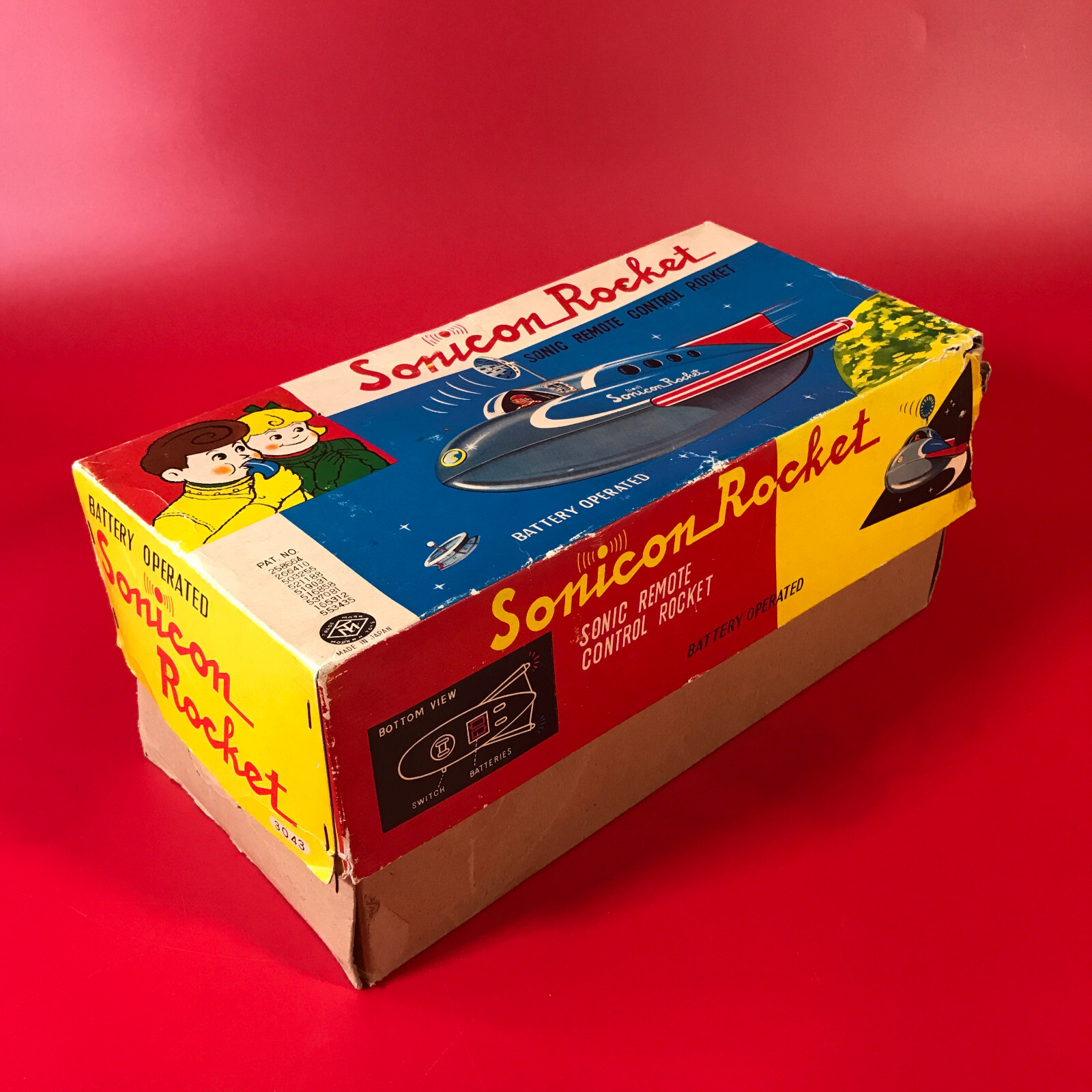 VINTAGE MASUDAYA BATTERY SONICON ROCKET REMOTE CONTROL WHISTLE TIN TOY ...