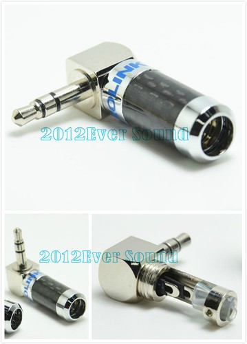1x Rhodium Plated Right Angle 3.5mm Stereo Plug Connector Carbon Fiber ...