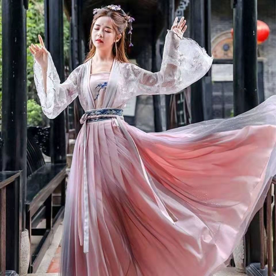 Traditional Chinese Women Flower Hanfu Dress Ancient Costume Tang ...
