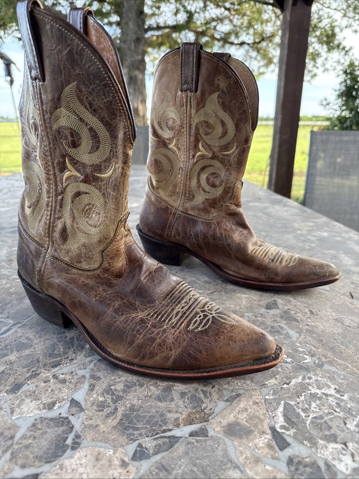 Mens Primo Distressed Justin BR103 Bent Rail Cowboy Boots Snip Toe Size ...