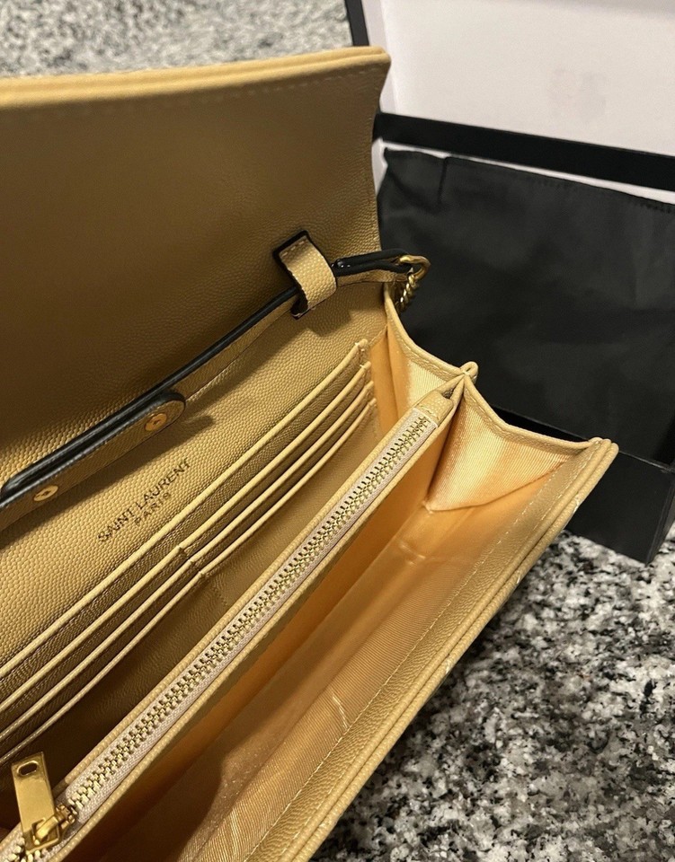 Yves Saint Laurent YSL Envelope Wallet On Chain Beige Crossbody | eBay