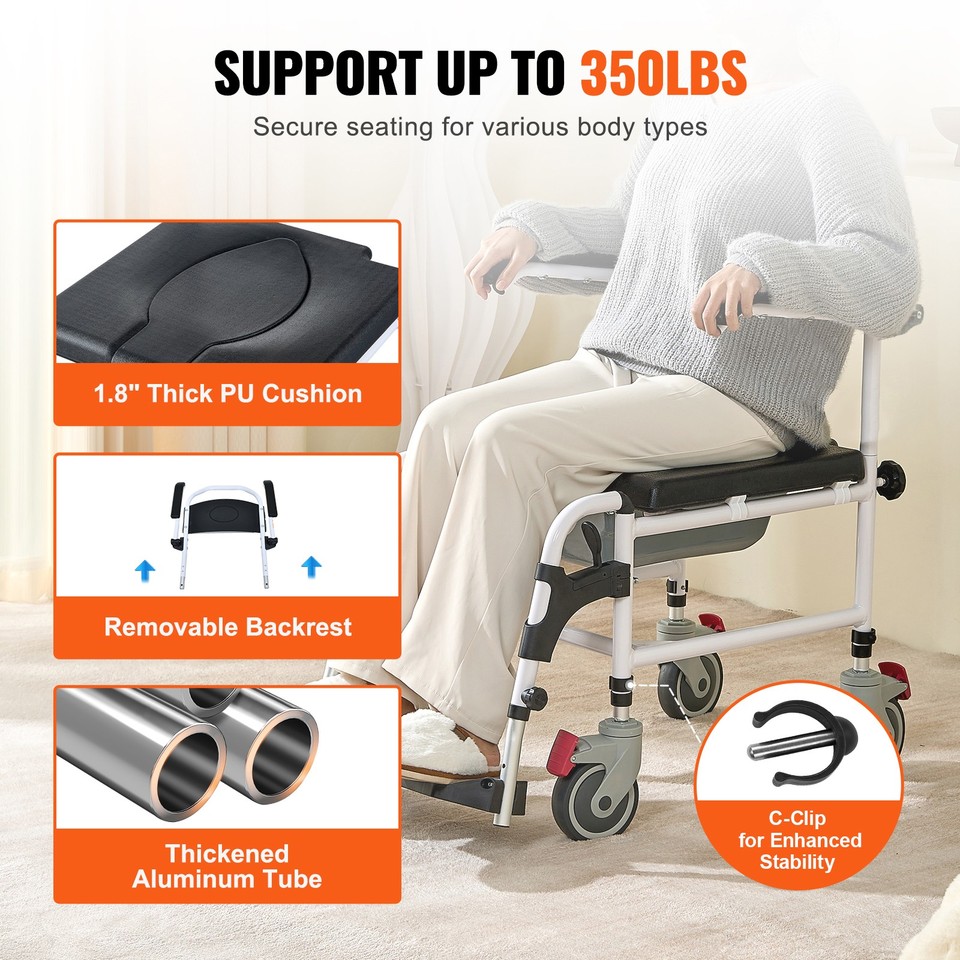 Uimoso 350lbs Bedside Commode Toilet Chair Lockable Wheels Footrest ...
