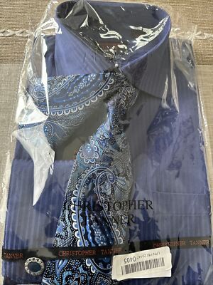 Christopher Tanner Striped French Cuff Dress shirt Tie/handkerchief 15 ...