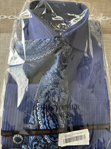 Christopher Tanner Striped French Cuff Dress shirt Tie/handkerchief 15 ...