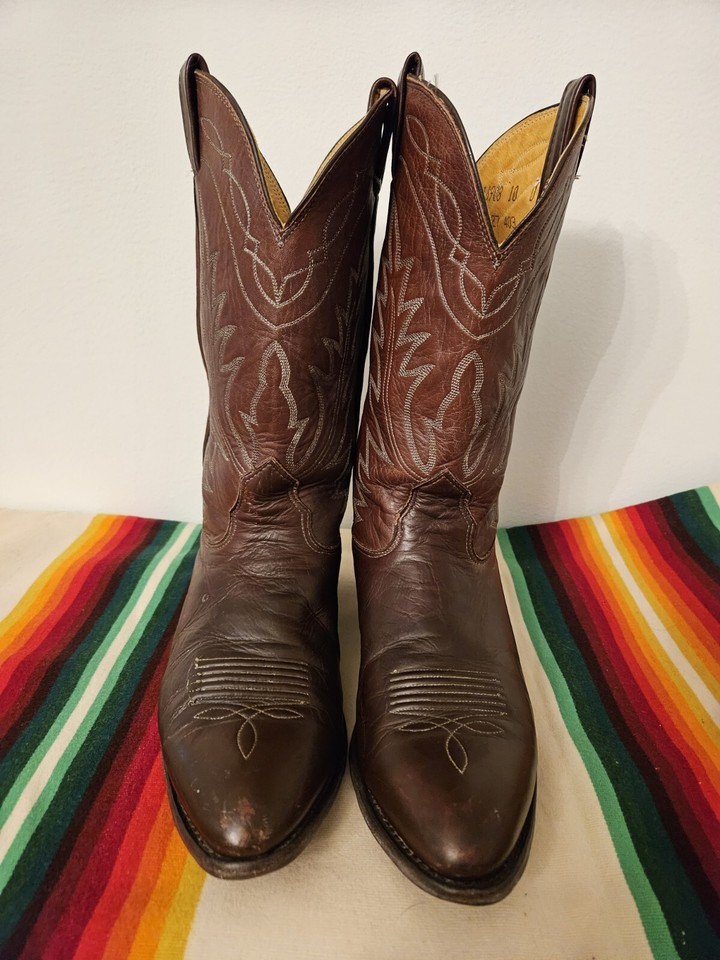 Vtg Nocona Brown Leather 16908 Western Cowboy Boots Mens 10 D USA White ...