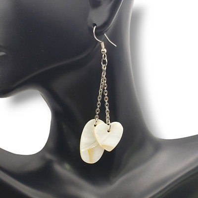 Oval Heart Shaped MOP Shell Dangle Drop Chain Earrings | eBay