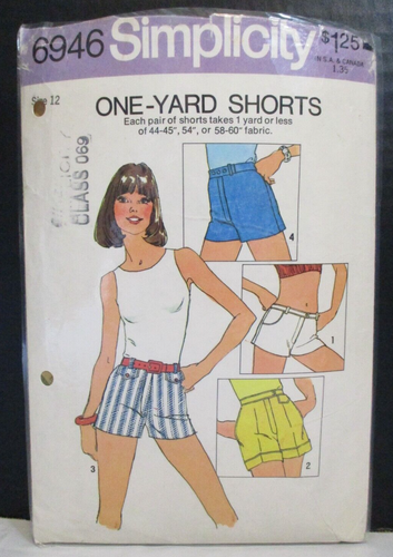 Vintage Simplicity Pattern 6946 Misses One-Yard Shorts size 12 Cut ...