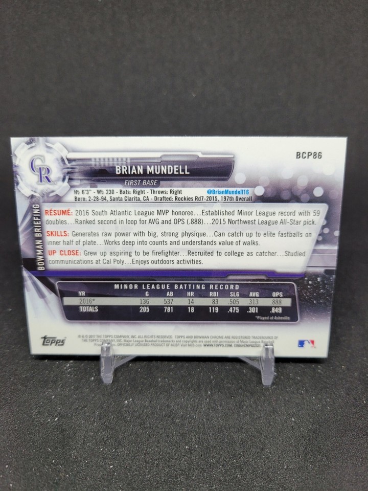 Brian Mundell 2017 Bowman Chrome Prospect BCP86 | eBay