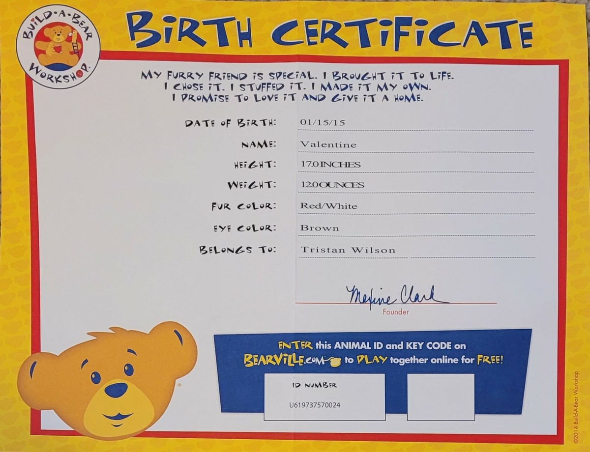 Build A Bear Certificate Codes