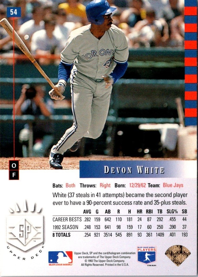 1993 SP Devon White #54 Toronto Blue Jays Baseball Card | eBay
