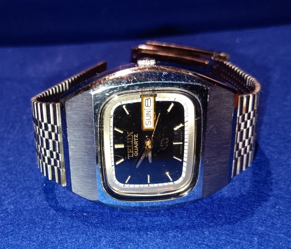 Original 1980s Telux Quartz Mens Stainless Steel Wris… - Gem