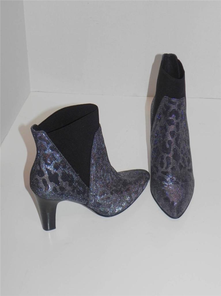 Donald Pliner Hyde Pewter Metallic Sparkle Leopard Ankle Boots Booties ...