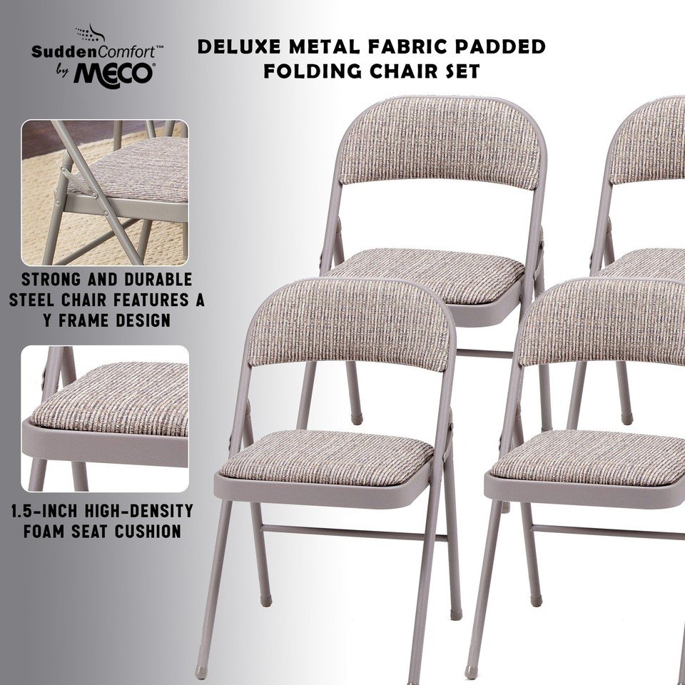 MECO Sudden Comfort Deluxe Fabric Padded Folding Chair Set, Chicory ...