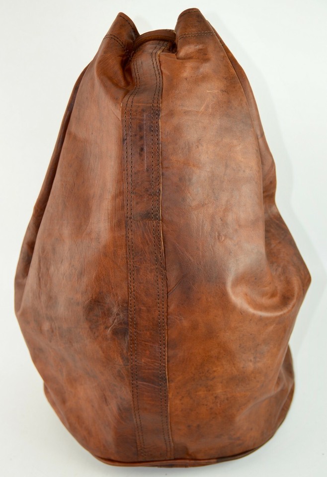 Organic Leather Drawstring Bucket Duffel Bag Backpack Rucksack Moroccan ...