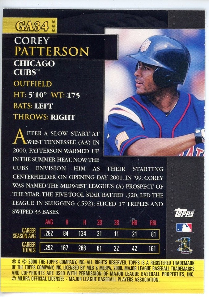 2000 Golden Anniversary Hidden Gold Insert #GA34 Corey Patterson Cubs ...