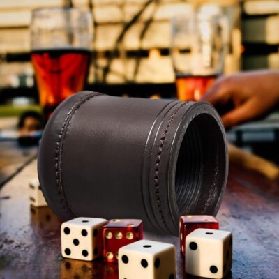 Real Leather Dice Cup Dice Shaker with 5 Dice Dice Box Dice Roller Dice ...