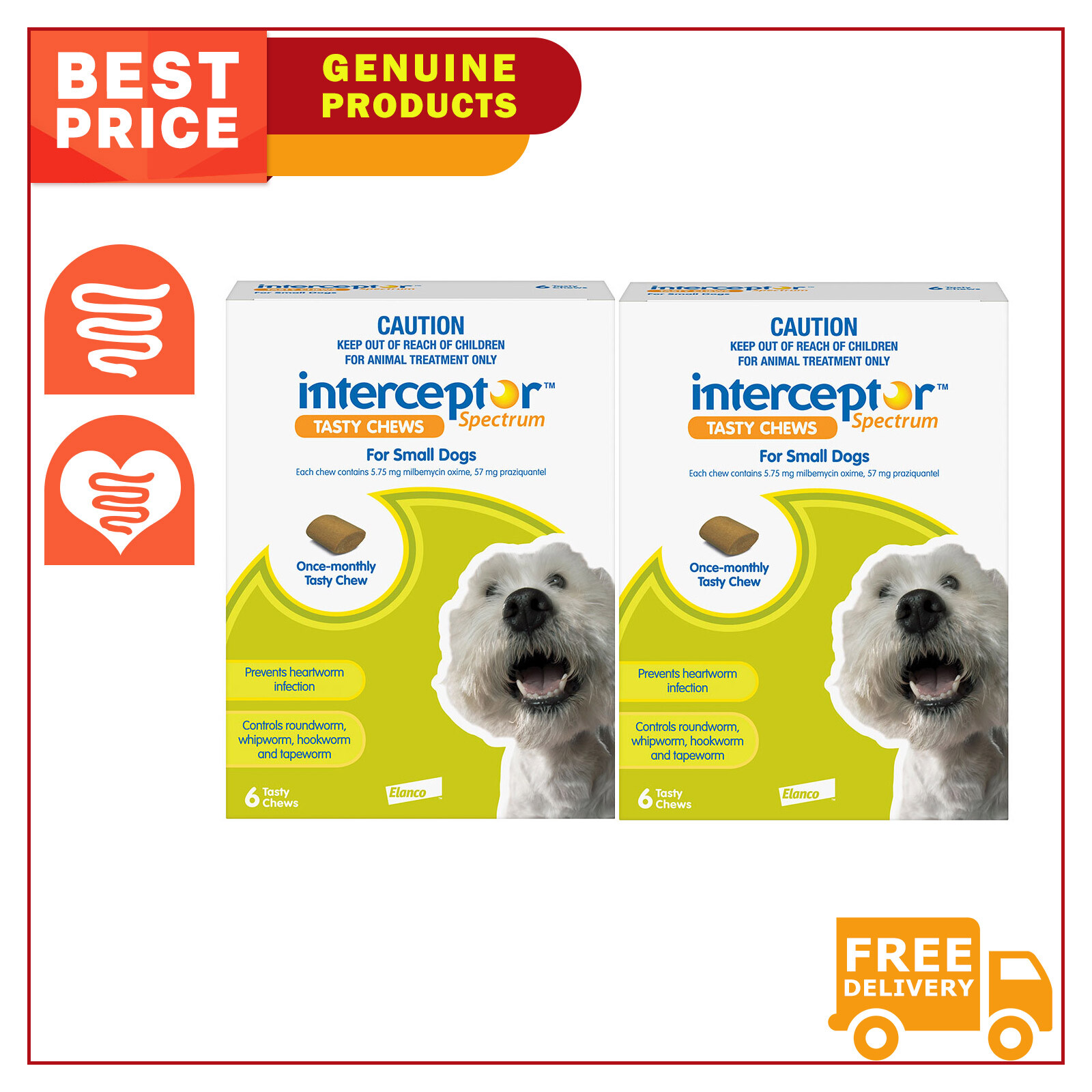 Interceptor Spectrum All sizes 12 Chews Monthly Heartworm treatment for ...