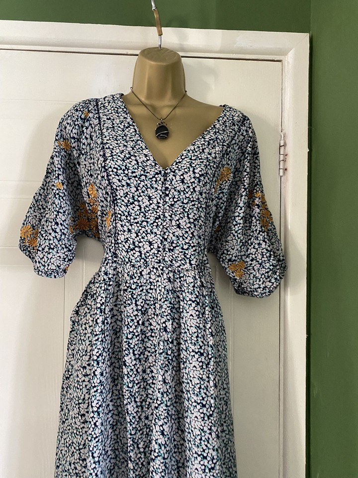 EXQUISITE MONSOON BOHO GYPSY FESTIVAL HOLIDAY MIDI DRESS SIZE L 14/16 ...