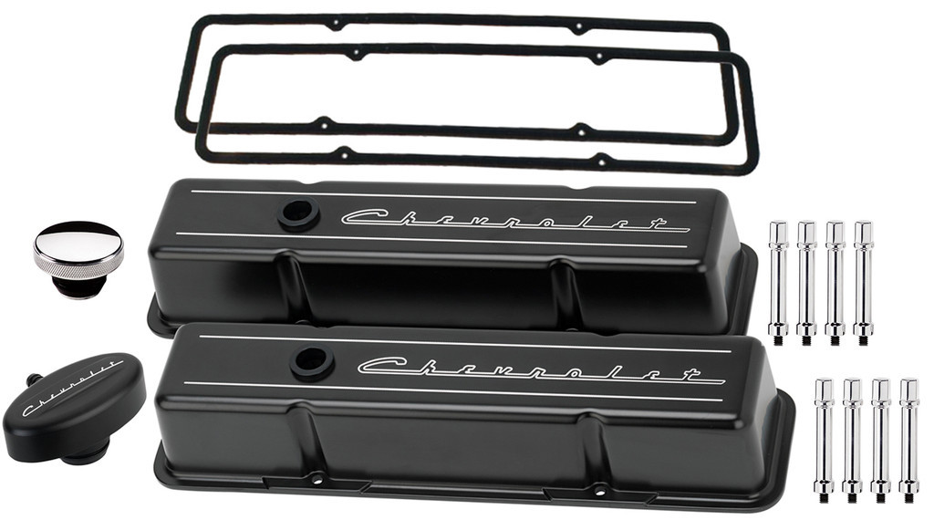 BILLET SPECIALTIES BLACK TALL VALVE COVERS,CHEVROLET SCRIPT,PCV ...