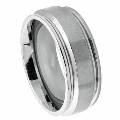 Free Engraving - 8mm Titanium Grooved Raised Brushed Center Wedding ...