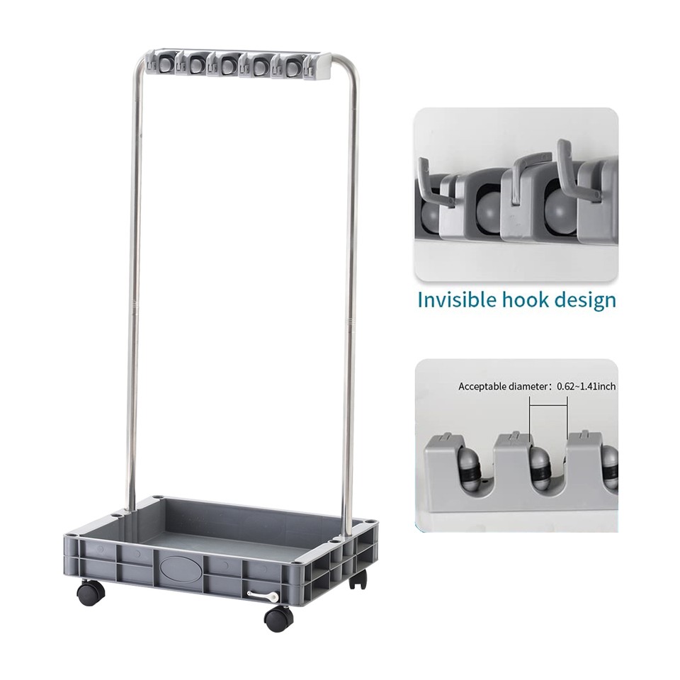 Janitorial Carts On Wheels - Broom Mop Holder Organizer Brand New | eBay