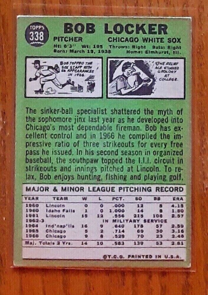 1967 Topps Baseball #338 Bob Locker - Chicago White Sox EX++ (A) | eBay
