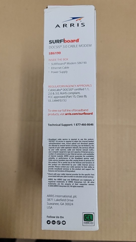 ARRIS SURFboard SB6190 DOCSIS 3.0 32 x 8 Gigabit Cable Modem White ...