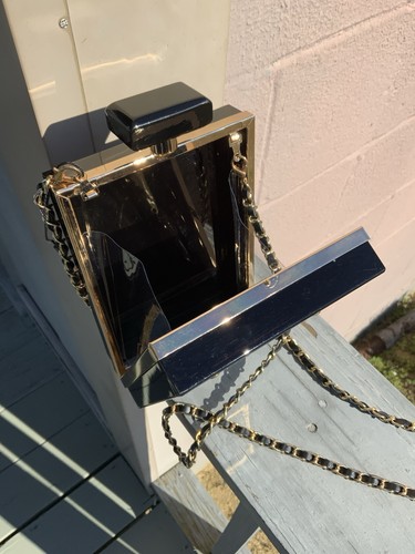 Women’s Black Acrylic“Paris”Perfume Bottle Shaped Cross Body Banquet ...