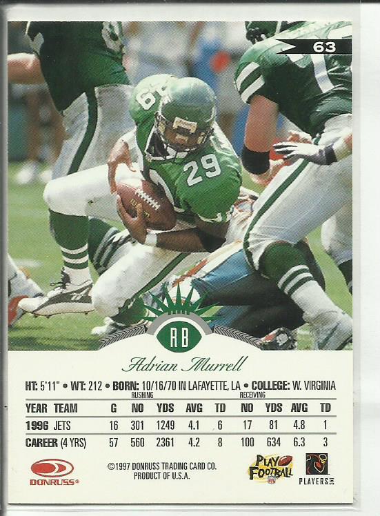 1997 Leaf #63 Adrian Murrell New York Jets | eBay