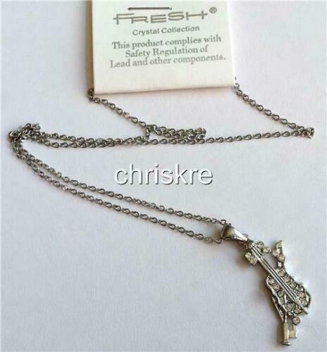 Violin Fiddle Necklace Pendant Crystal Silver Plated Music Teacher Gift ...