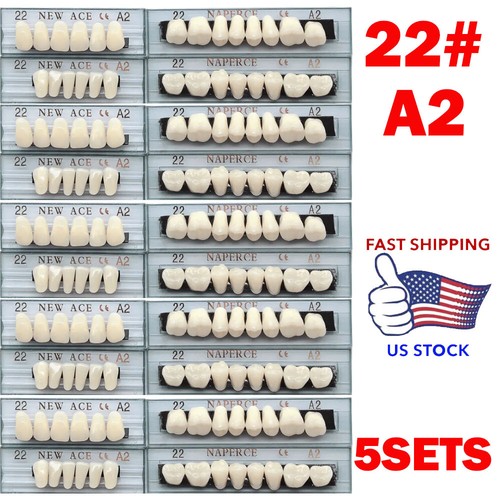 5 Set Dental Acrylic Resin Denture Shade #22 A2 Upper Lower Full Set ...