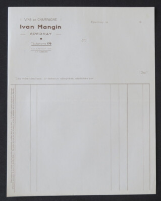 Facture Vierge Champagne IVAN MANGIN EPERNAY billhead rechnun | eBay