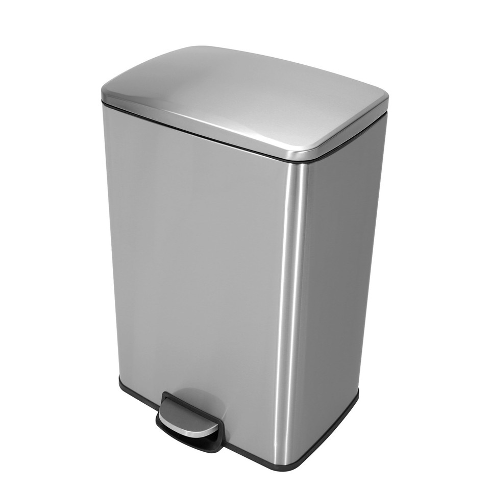 13 Gal./50 Liter Trash Bin Rectangular Stainless Steel Kitchen Step On ...