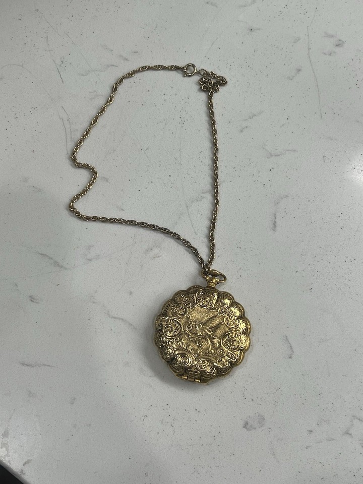 Vintage MAX FACTOR Golden Lark Pocket Watch-Style Makeup Compact w ...