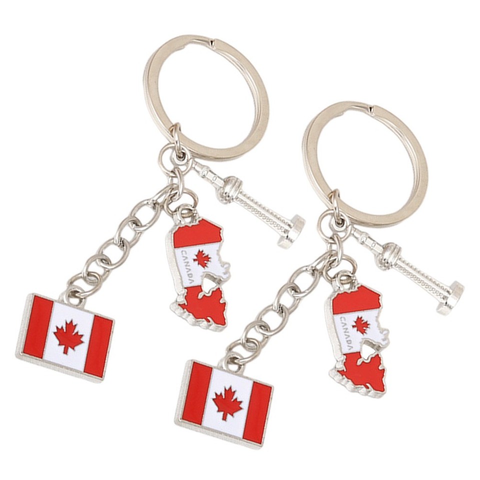 2 Pcs Metal Pendant Key Ring Dad Miss Canadian Flag Keychain Rings ...
