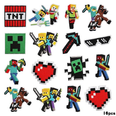 16Pcs Minecraft Iron on Sew on Patches Embroidered Badge DIY Decoration ...