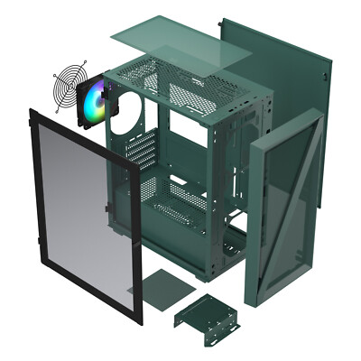 Vetroo M05 Green Micro ATX Gaming Computer PC Case M-ATX / ITX w/ 120mm ...