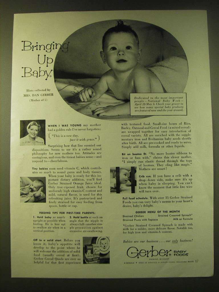 1956 Gerber Baby Foods Ad - Bringin up Baby | eBay